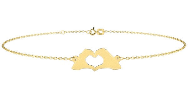Bratara lant dama inima formata din doua maini - aur 14K - BRAUL4